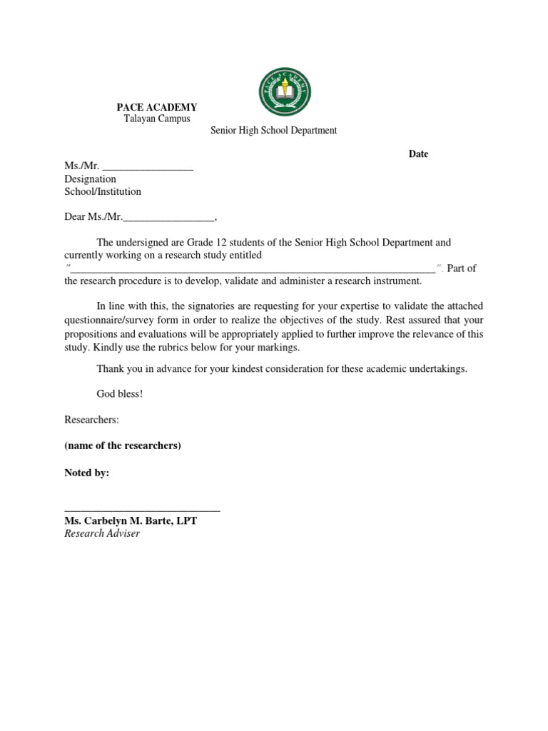 Validation Letter | PDF | Rubric (Academic) | Psychology