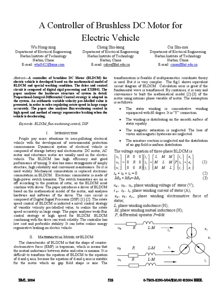 Electric Vehicle A Controller of Brushless DC Motor For | PDF ...