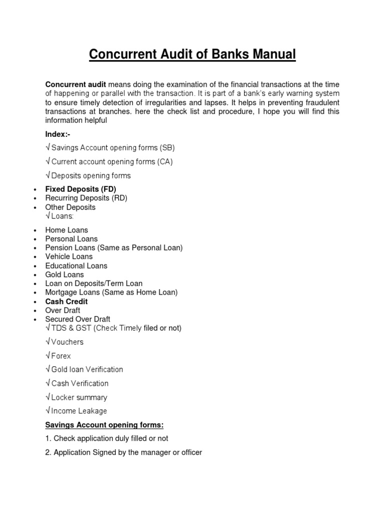 Manual For Concurrent Audit of Banks (Taxman) | PDF | Banks | Loans