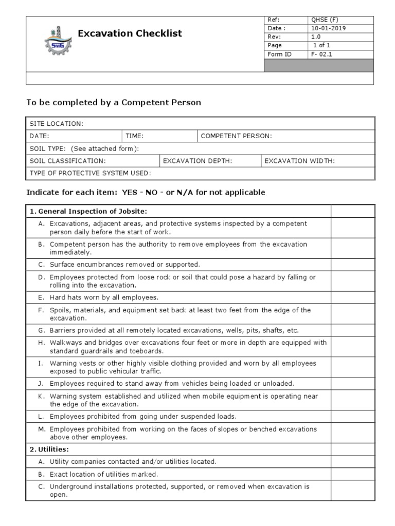 Excavation Safety Checklist: Ensuring Compliance and Protecting Workers ...