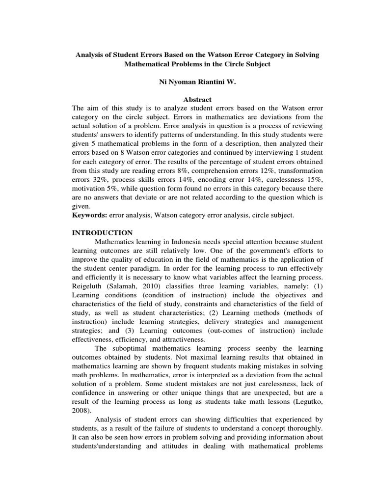 Analysis of Student Errors Based On The Watson Error Category in Solving Mathematical Problems ...