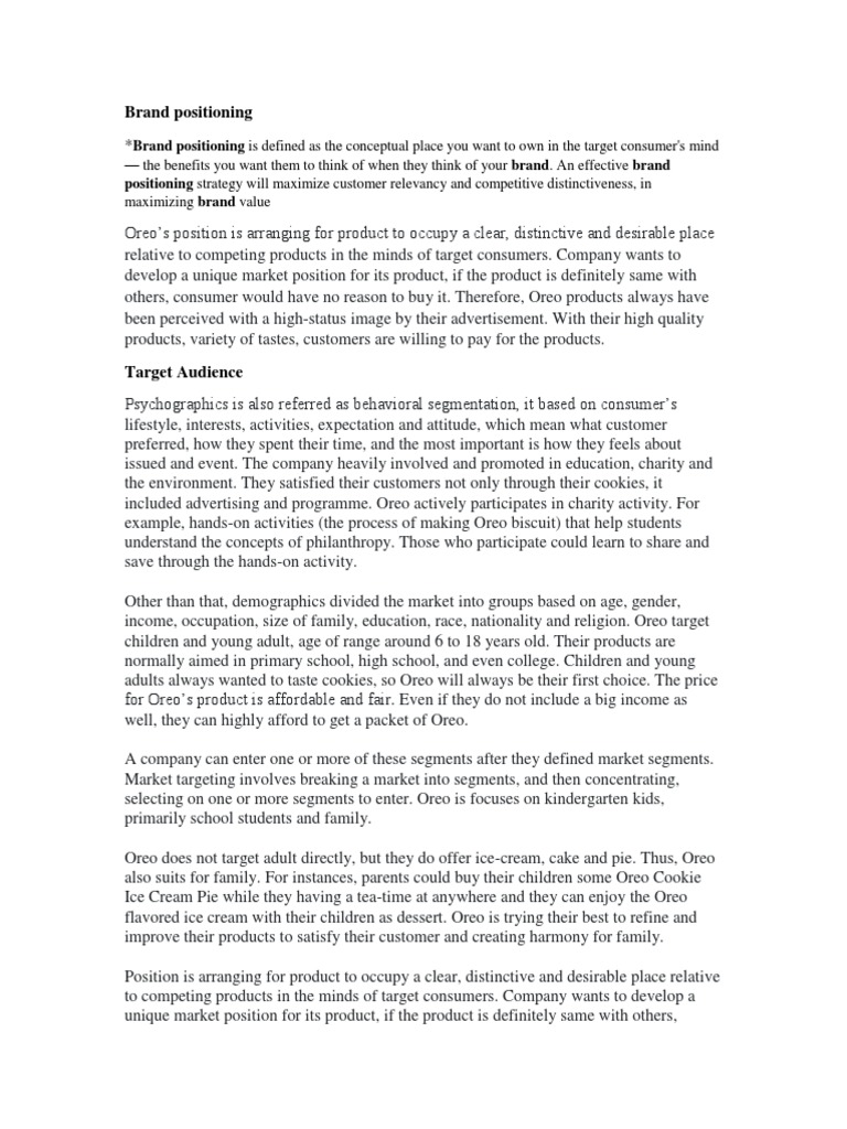 Creative Brief - Oreo | PDF | Brand | Market Segmentation