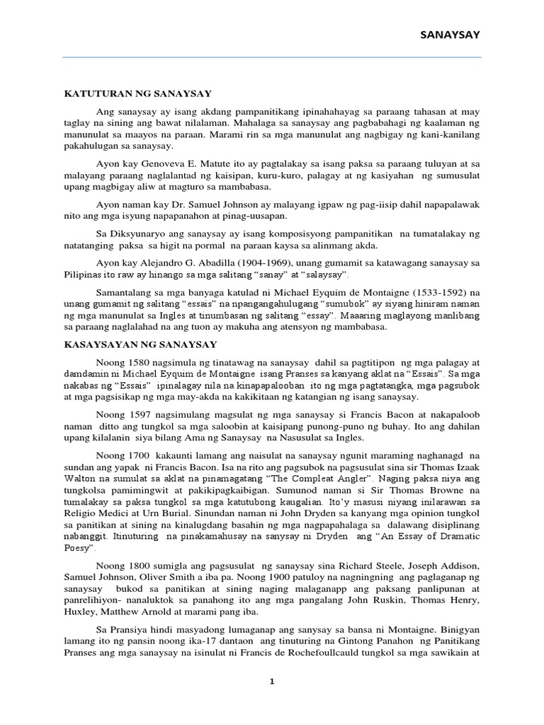 Yunit 1 Sanaysa1 | PDF