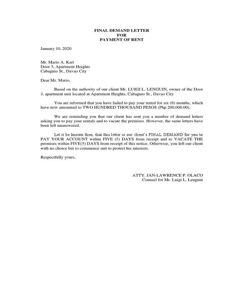 DEMAND LETTER Ejectment | PDF | Lawsuit | Judiciaries