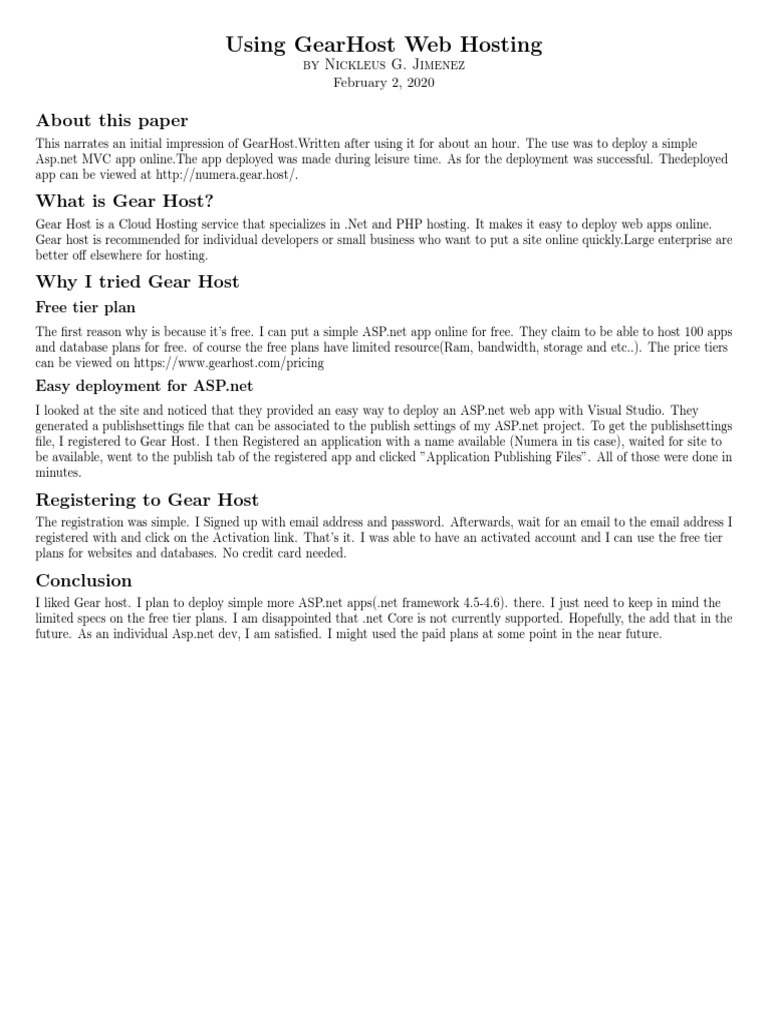 GearHost Web Hosting | PDF