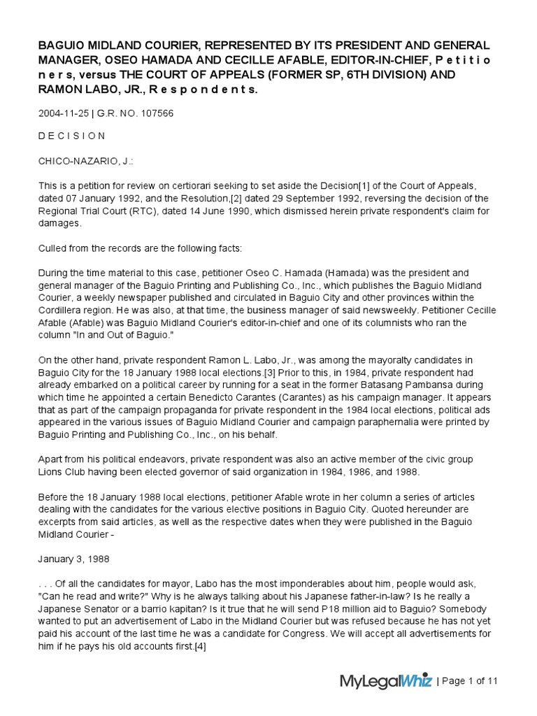 Baguio Midland Courier Vs CA | PDF | Defamation | Lawsuit