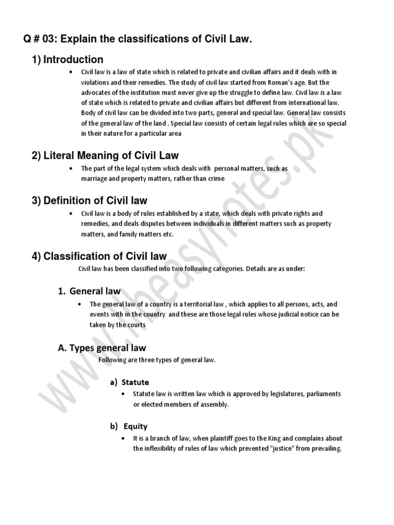 3.classification of Civil Law PDF | PDF | Judiciaries | Common Law
