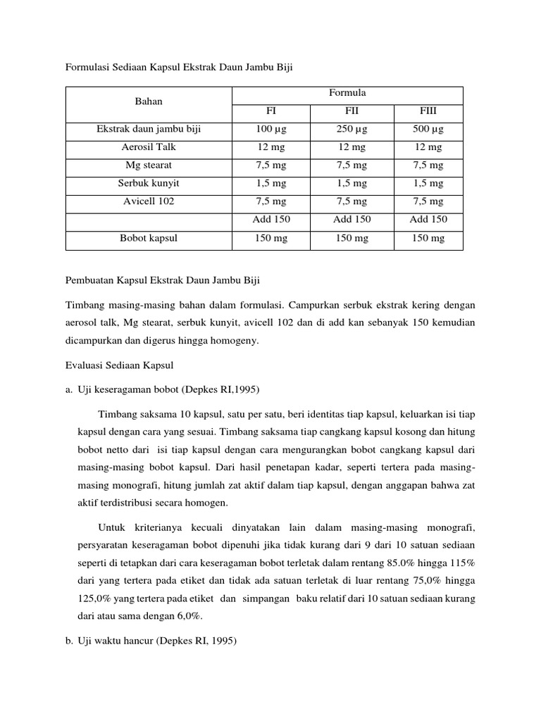 Formulasi Sediaan Kapsul Ekstrak Daun Jambu Biji | PDF