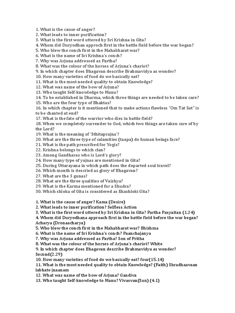 Questions On Mahabharata | PDF | Bhagavad Gita | 1st Millennium Bc Books