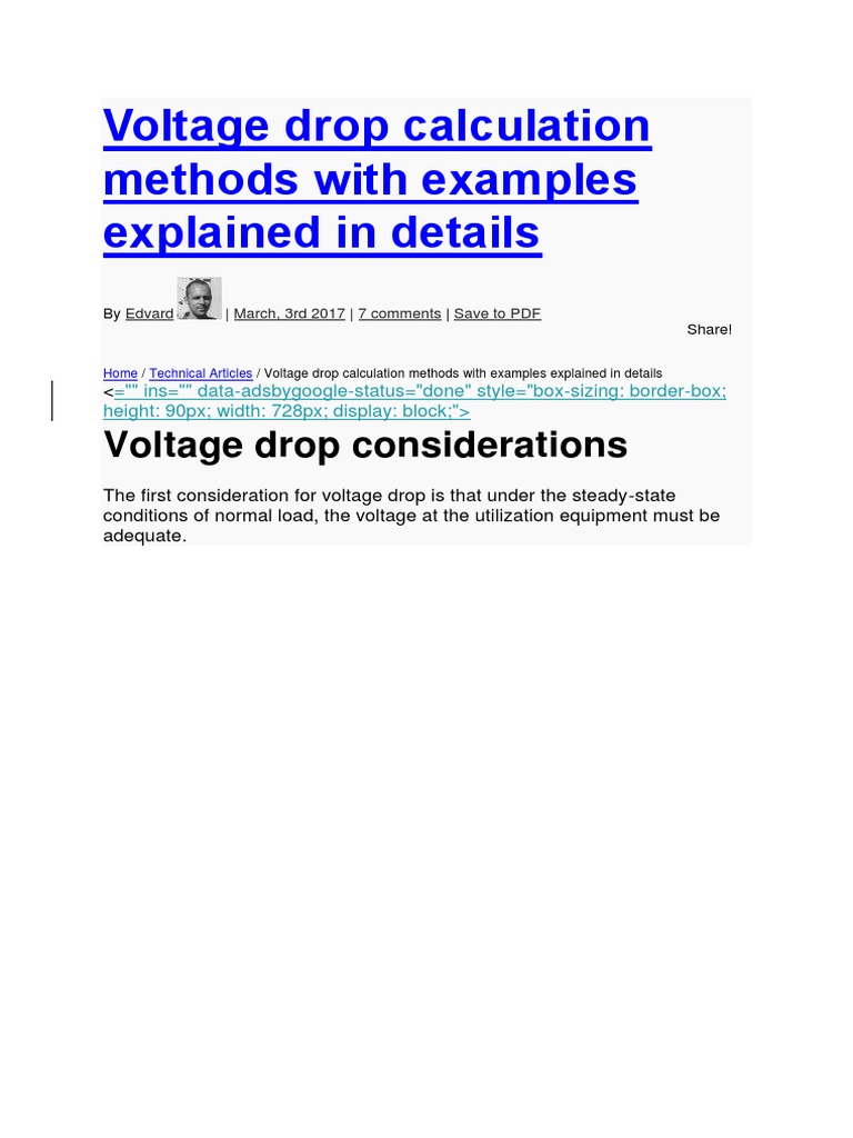 Voltage Drop Calculation Methods With Examples Explained In Details Pdf