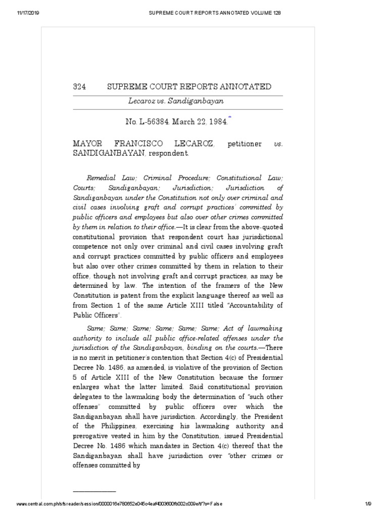 Mayor Lecaroz v. Sandiganbayan | PDF | Impeachment | Jurisdiction