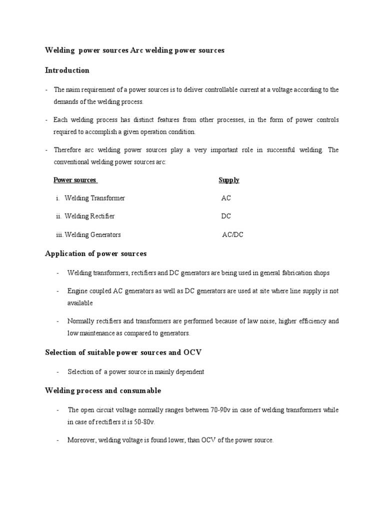 Welding Power Sources | PDF | Electric Arc | Welding