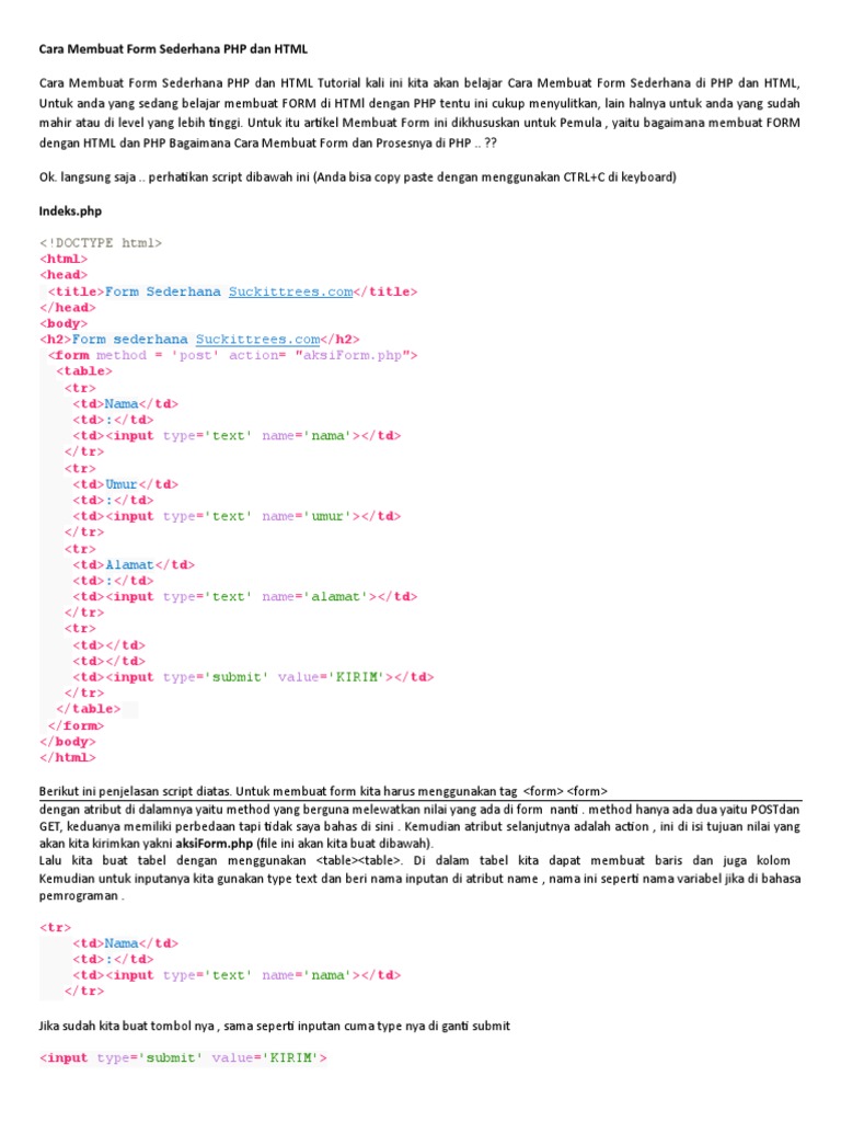 Form Sederhana PHP & HTML untuk Pemula | PDF | Karier & Perkembangan ...