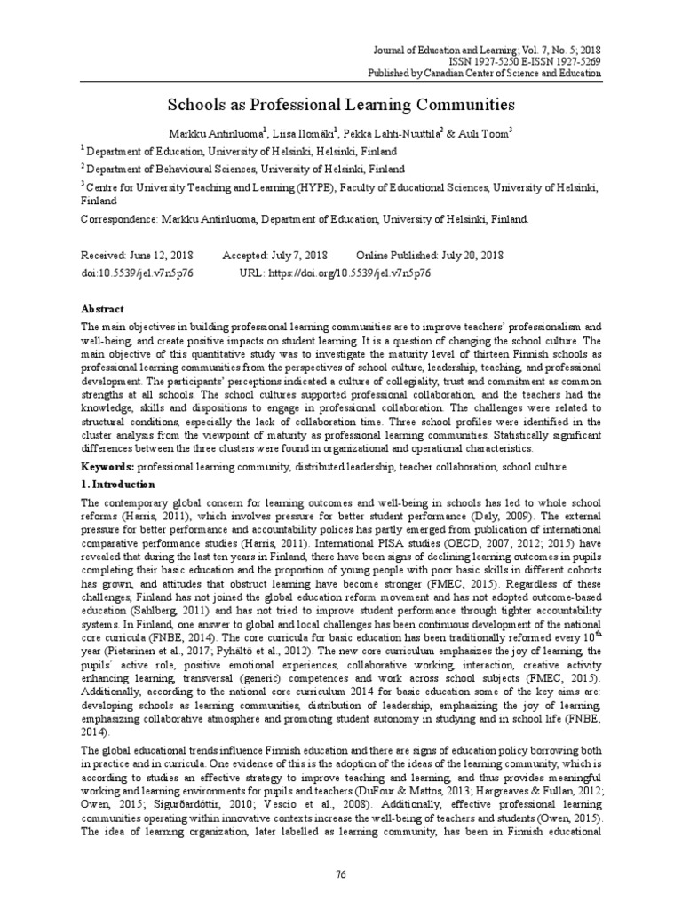 Schools As Professional Learning Communities | PDF | Leadership | Teachers