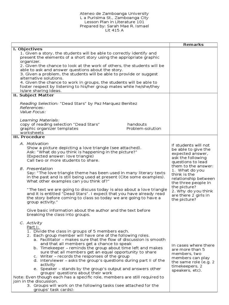 Dead Stars LP | PDF | Narration | Lesson Plan