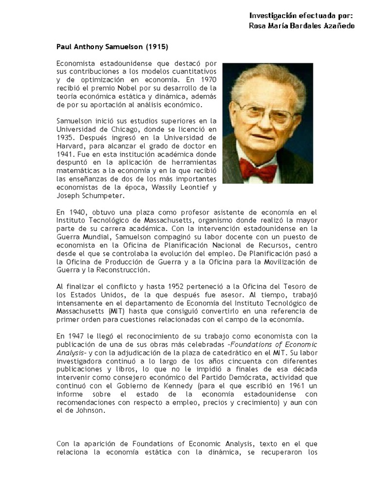Samuelson Paul Anthony | PDF | Ciencias económicas | Economias