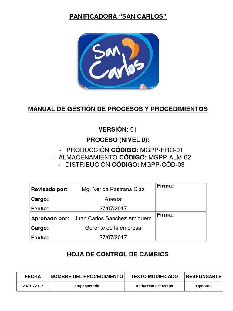 Manual de Gestión de Procesos y Procedimientos | PDF | Panes | Comida y ...