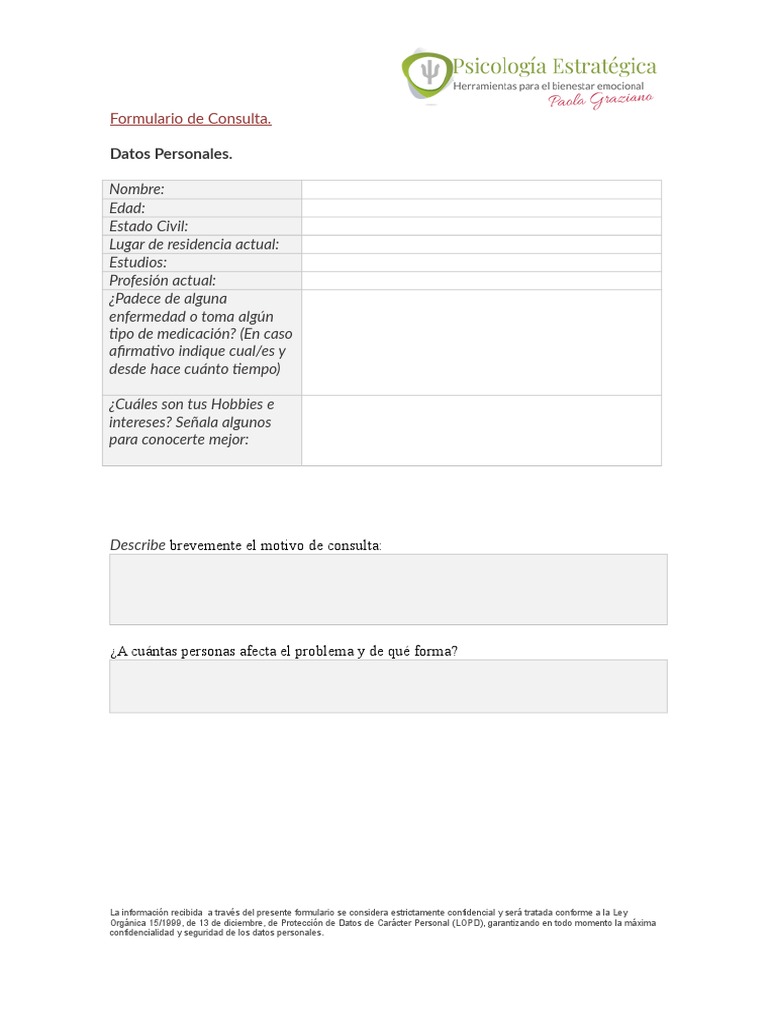 Formulario de Consulta Personal | PDF