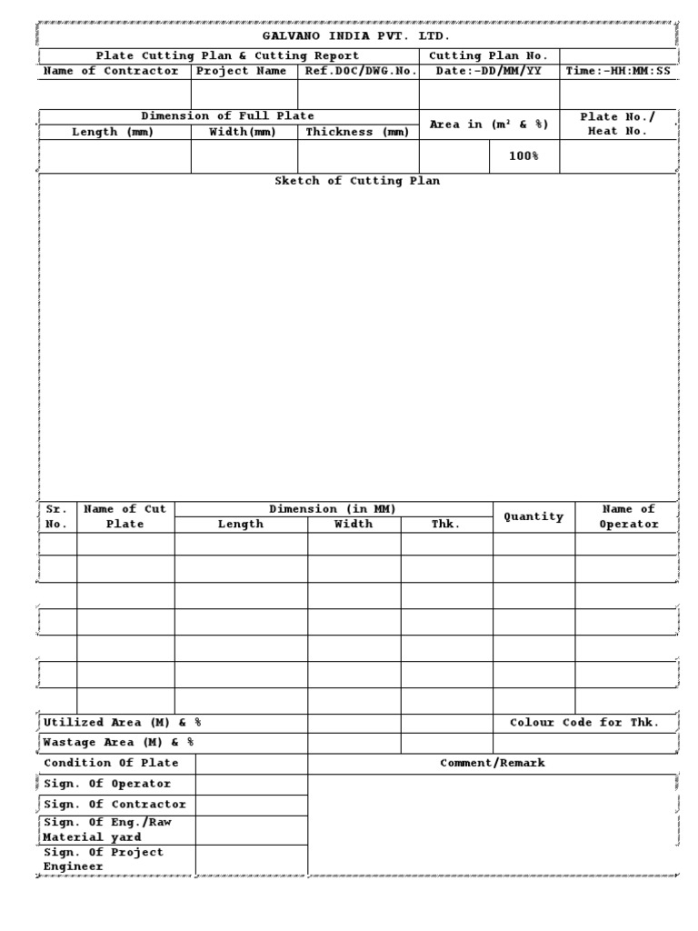 Cutting Plan Format | PDF