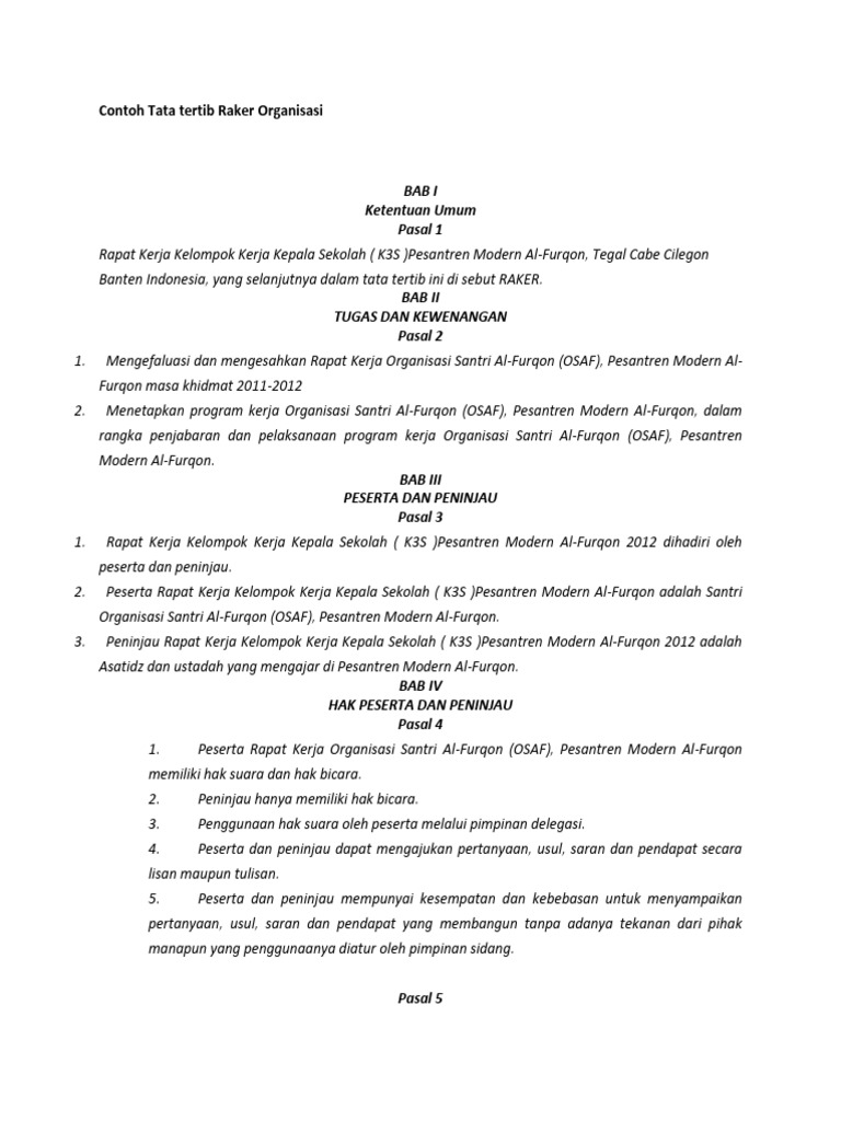Contoh Tata Tertib Raker Organisasi | PDF