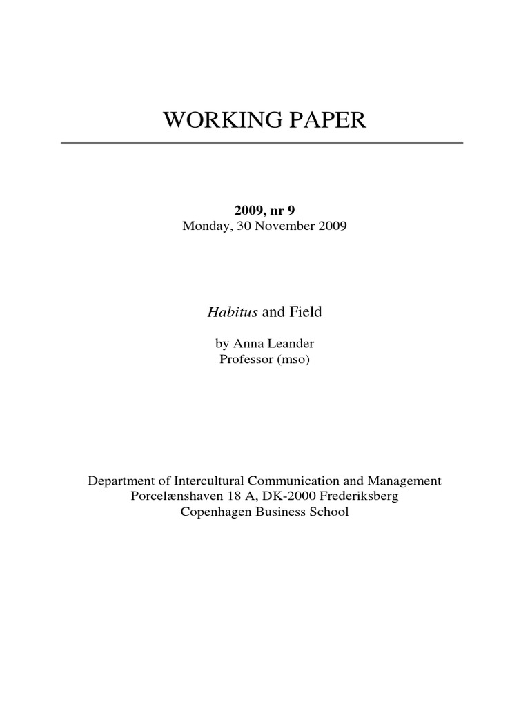 Habitus and Field Working Paper PDF | PDF | Social Theory | Sociology