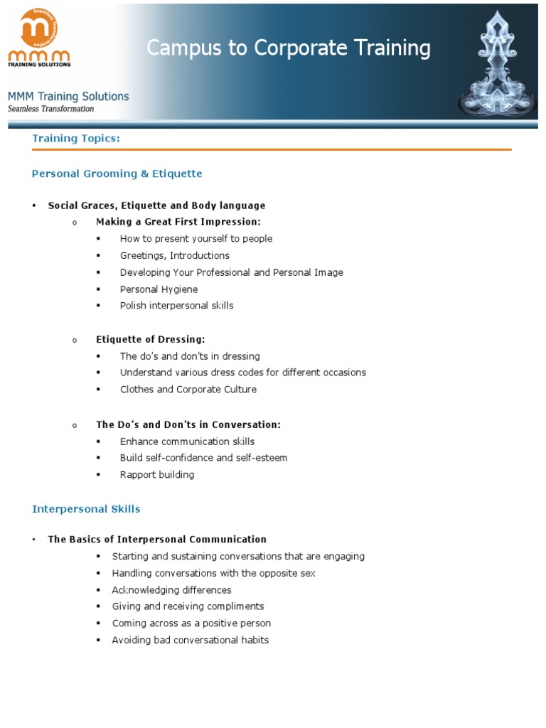 Campus To Corporate Training Outline | PDF | Time Management ...