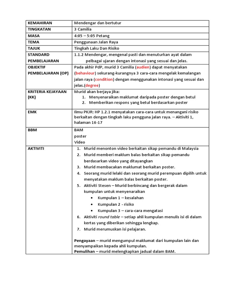 Contoh RPH PKJR | PDF