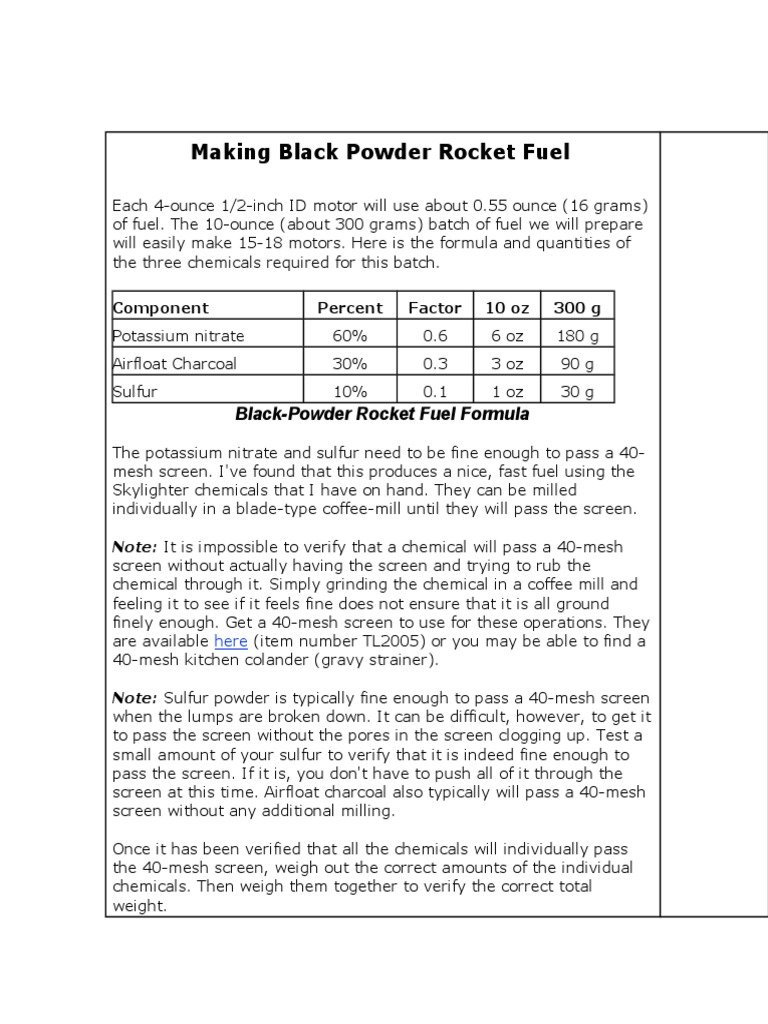 Making Black Powder Rocket Fuel | PDF | Gunpowder | Chemical Substances