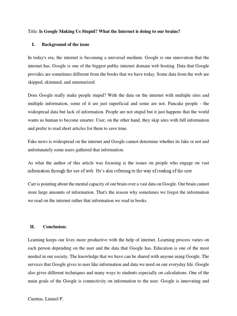 Is Google Making Us Stupid? | PDF | Internet | Information Science