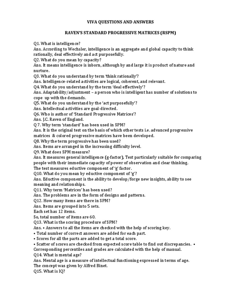 Viva Questions and Answers | PDF | Psychological Testing | Anxiety