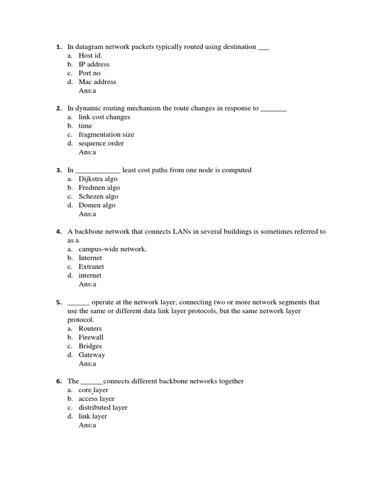 Sample Questions | PDF | Computer Network | Port (Computer Networking)