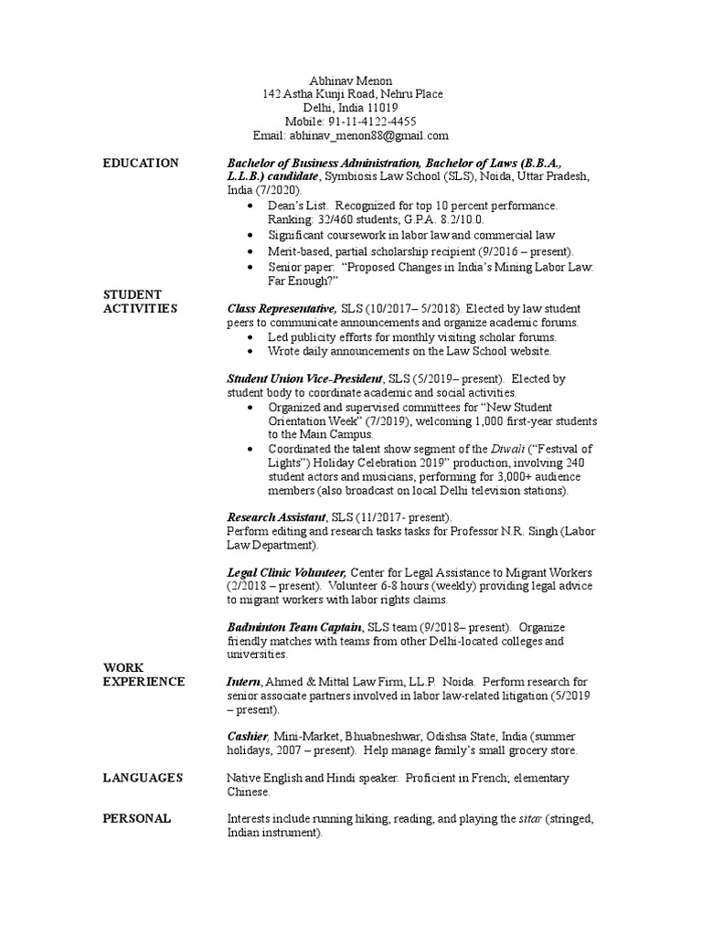 Model CV For SLS Students | PDF