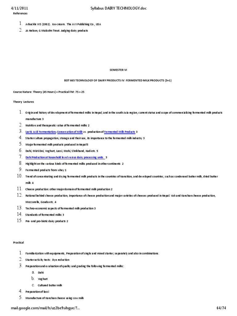 Syllabus DAIRY TECHNOLOGY | PDF | Milk | Marketing