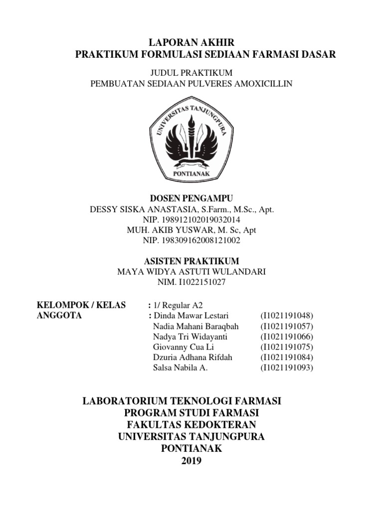 Prak. Formulasi Sediaan Farmasi Dasar - Jurnal Pulveres Amoxicillin | PDF