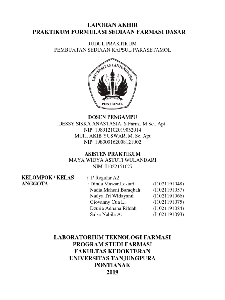 Prak. Formulasi Sediaan Farmasi Dasar - Jurnal Kapsul Paracetamol | PDF