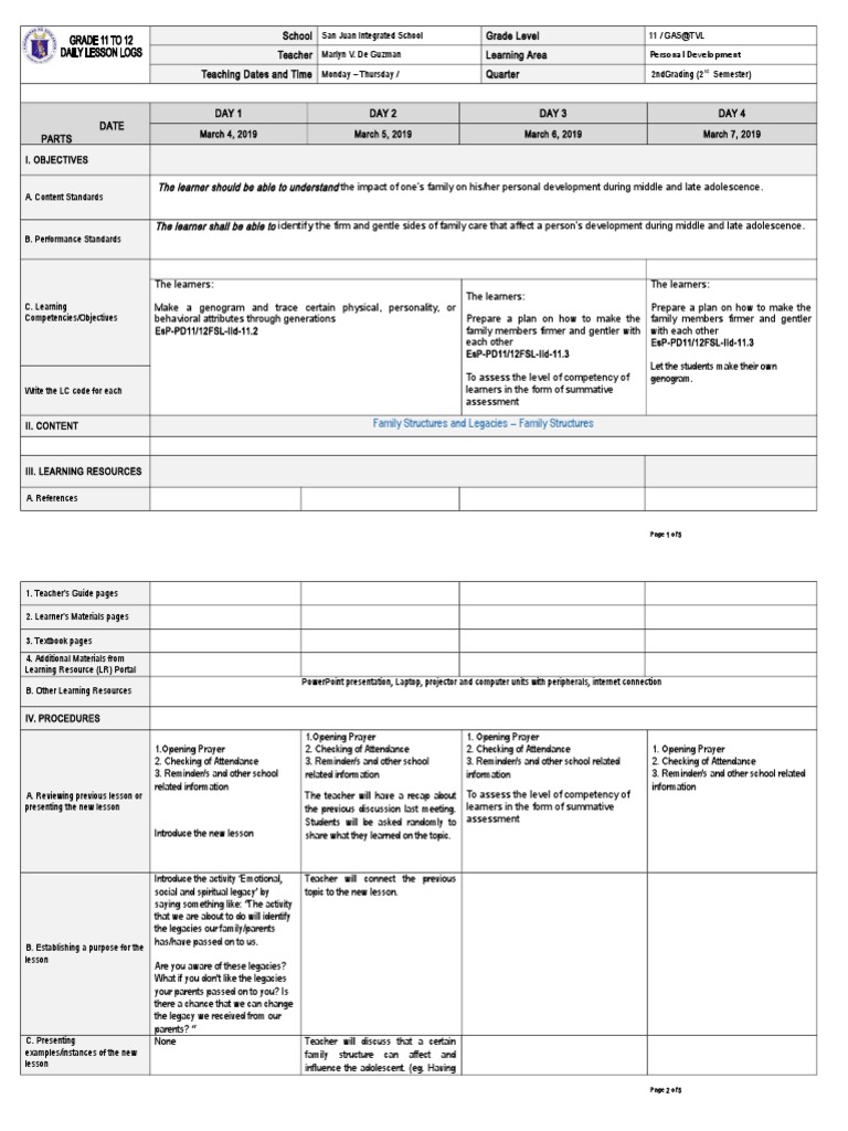 DLL - Perdev. March 4-7 2019 | PDF | Pedagogy | Learning