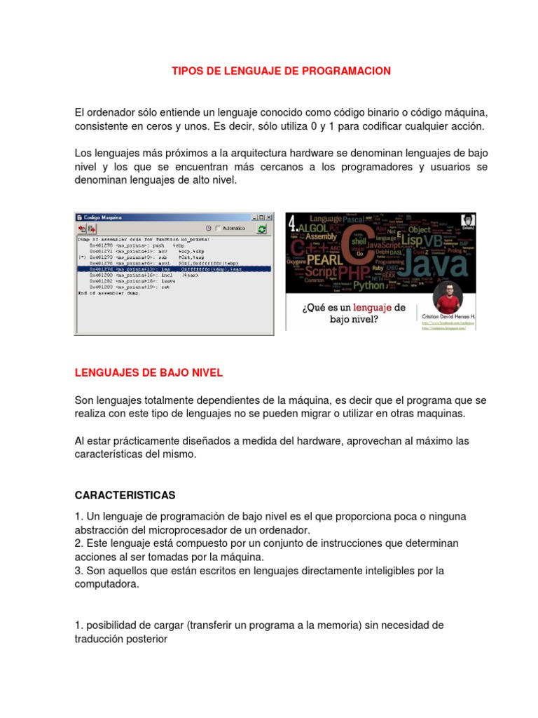 Tipos de Lenguaje de Programacion | PDF | Lenguaje de programación ...