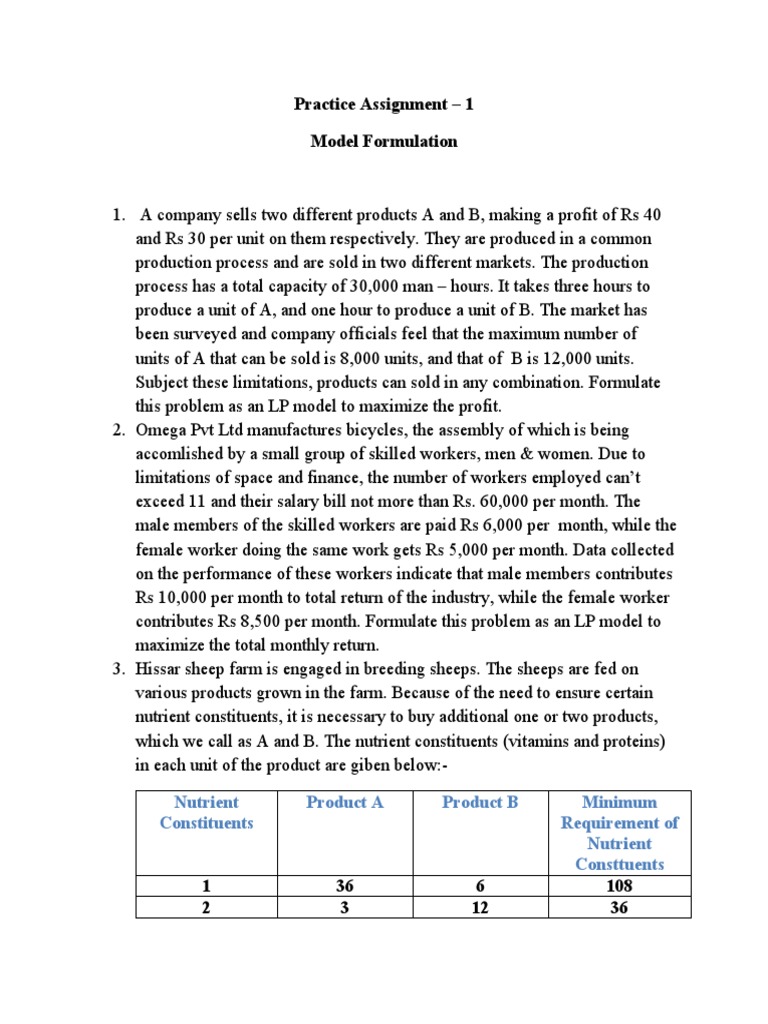 00ecbpractice Assignment - LP Model Formulation - 1 | PDF | Nutrients ...