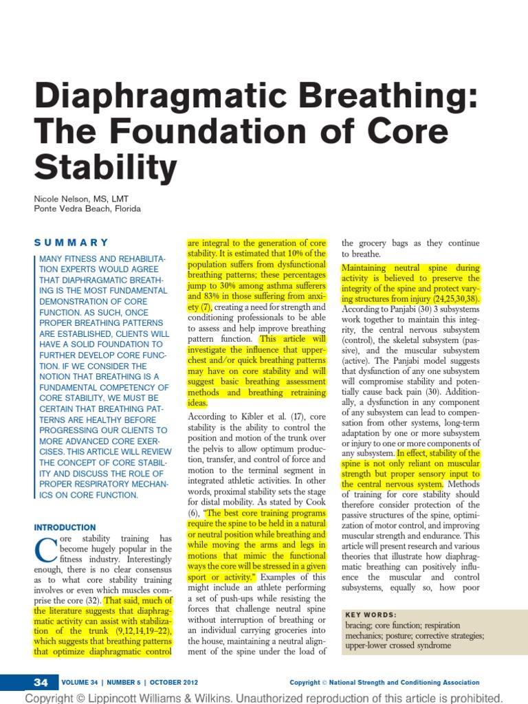 Diaphragmatic Breathing - The Foundation of Core Stability | PDF ...
