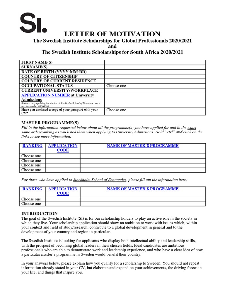 Motivation Letter Form Sisgp - Sissa 2020 2021 | PDF | International ...