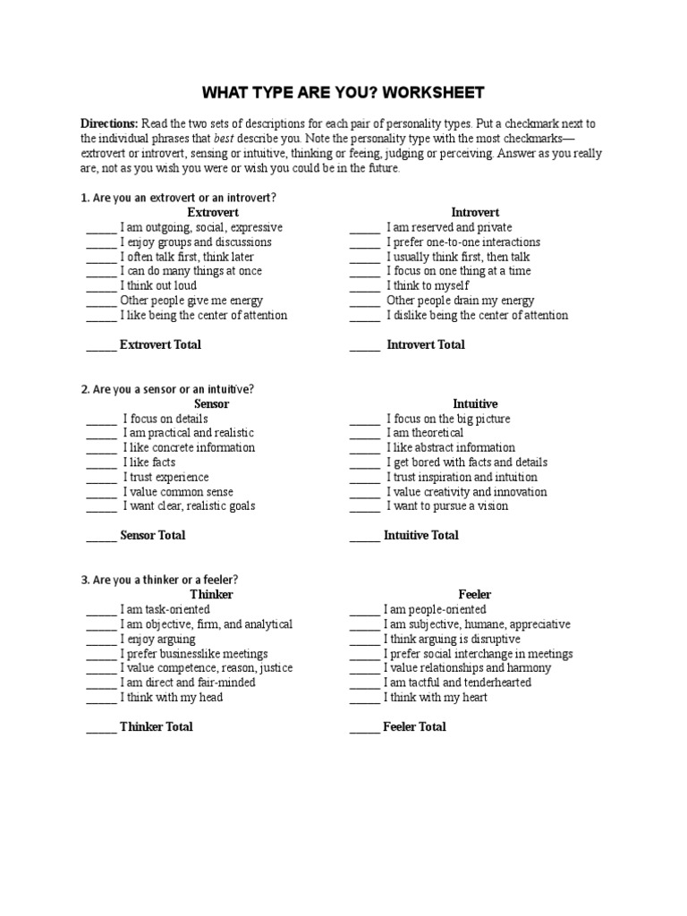 Mbti Worksheet | PDF | Personality Type | Extraversion And Introversion