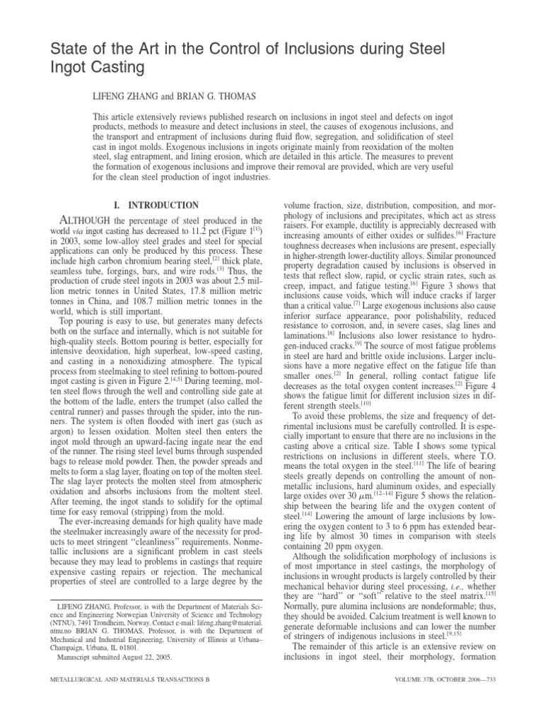 State of The Art in The Control of Inclusions During Steel Ingot ...