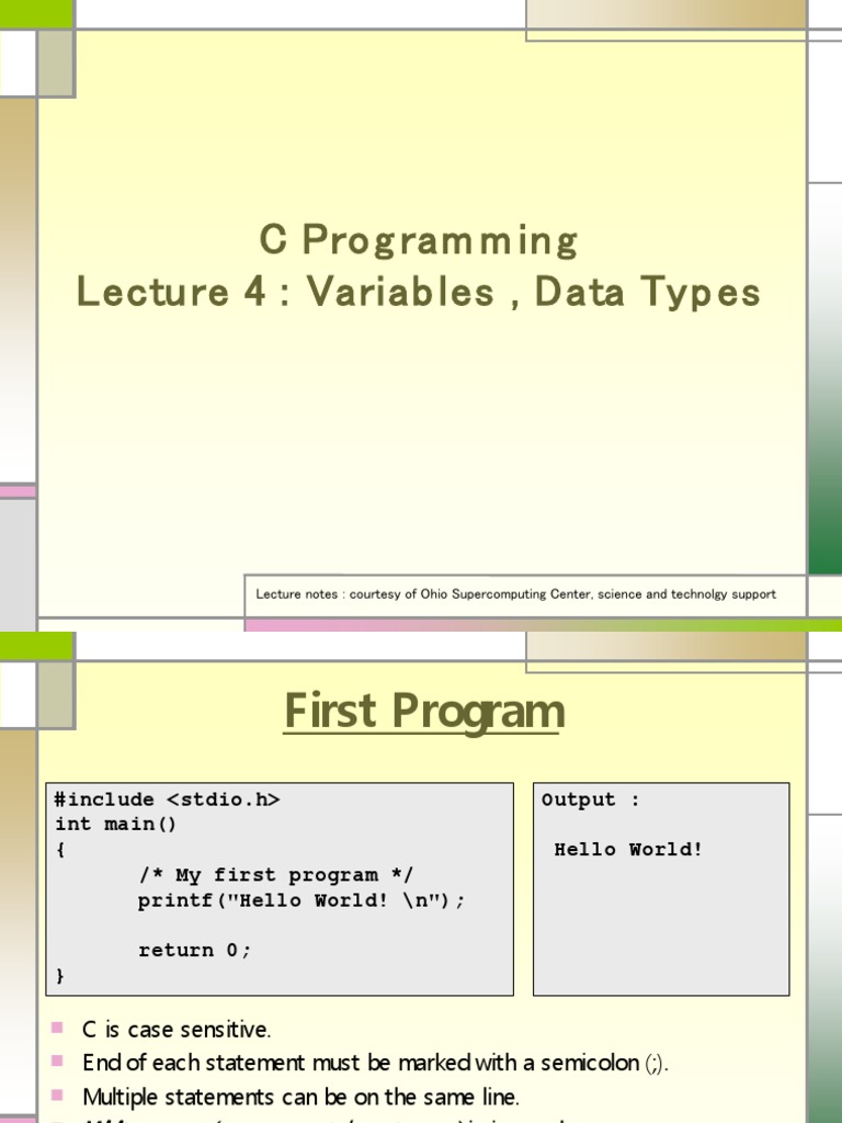 Lect 04 | PDF | Integer (Computer Science) | C (Programming Language)