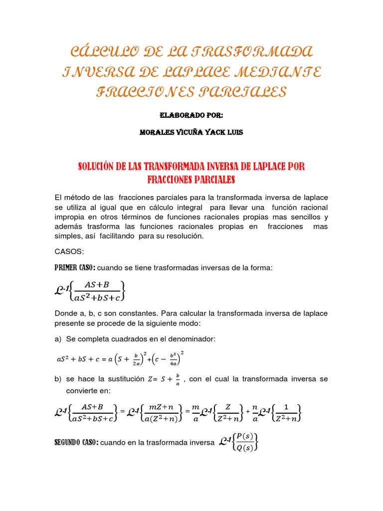 Cálculo de La Trasformada Inversa de Laplace Mediante Fracciones Parciales | PDF | Fracción ...