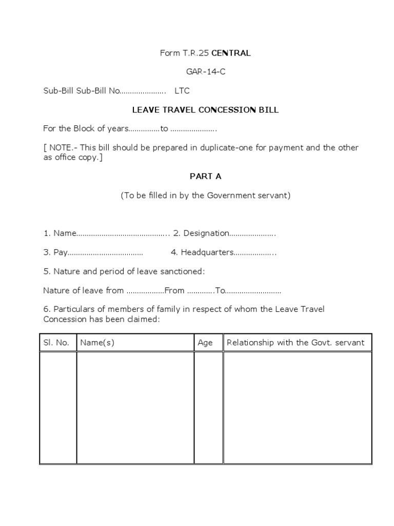 LTC Bill Form | PDF | Transport | Economies