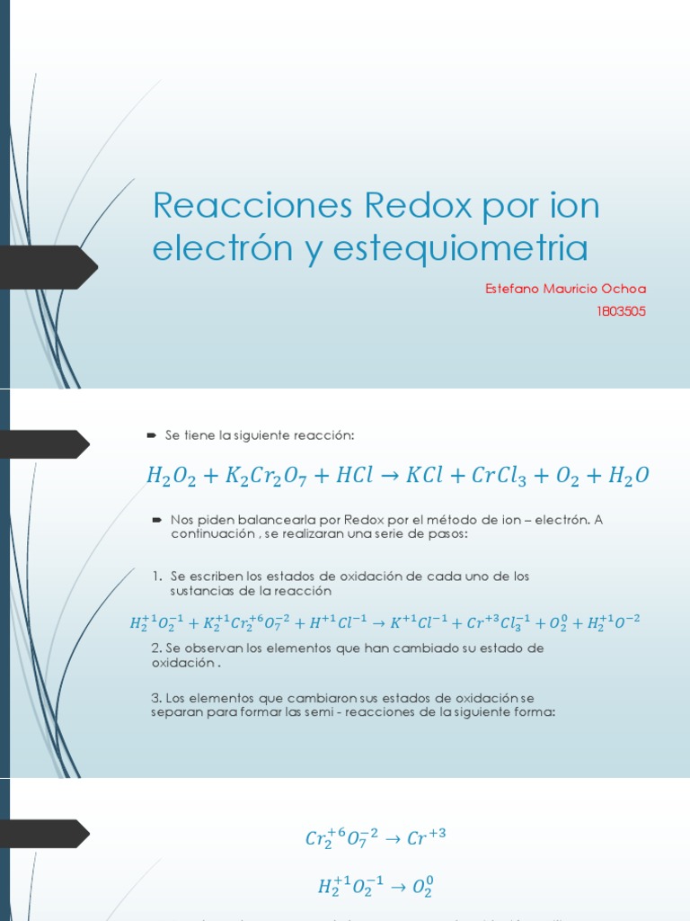 Reacciones Redox Por Ion Electrón y Estequiometria | PDF | Redox | Reacciones químicas