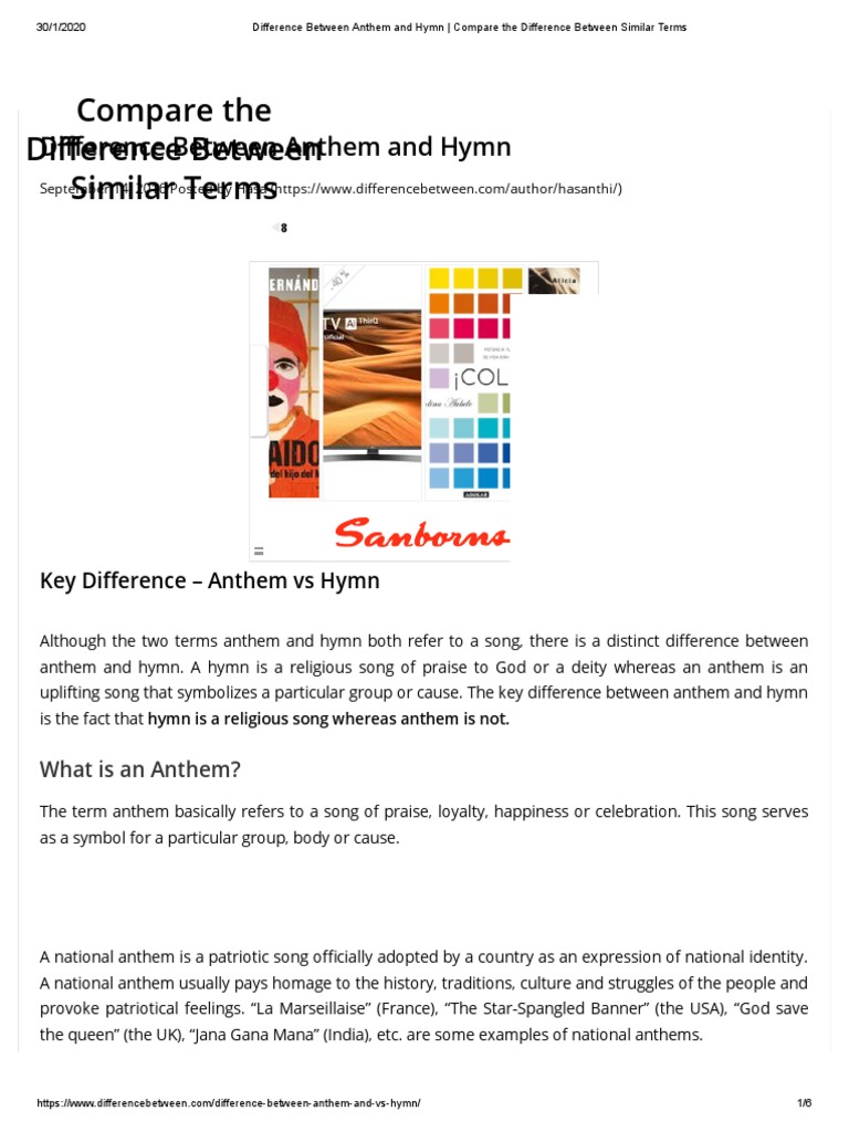 Difference Between Anthem and Hymn | PDF | Hymns | Entertainment (General)