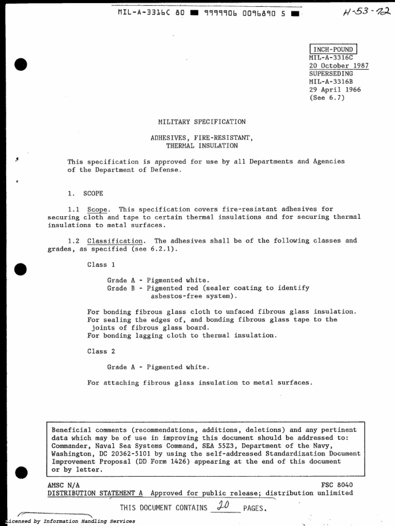 MIL-A-3316 - C (Adhesives, Fire-Resistant, Thermal Insulation) | PDF ...