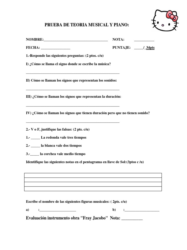 Prueba de Teoría Musical y Piano | PDF