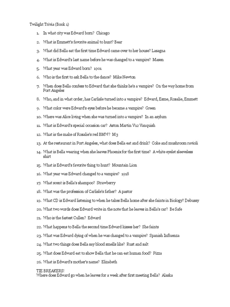 Twilight Trivia | PDF
